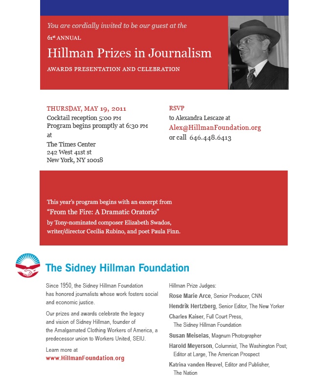 The Sidney Hillman Foundation Announces 2011 Prizes for Exemplary ... The Sidney Hillman Foundation Announces 2011 Prizes for Exemplary ...